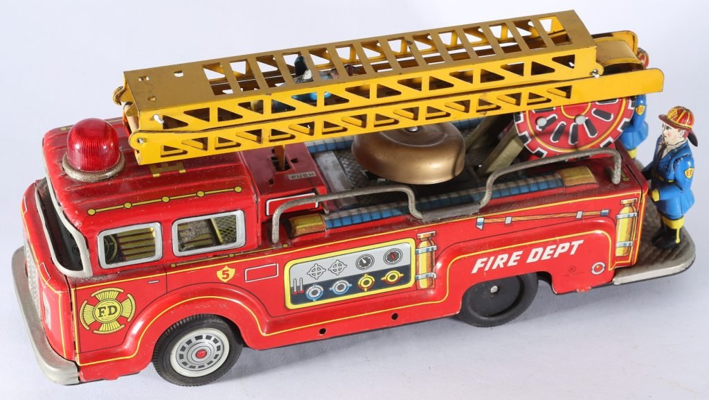Kokyu Shokai “K” tinplate fire rescue truck ladder car # – KallisToys – Antique, Vintage, Modern ...